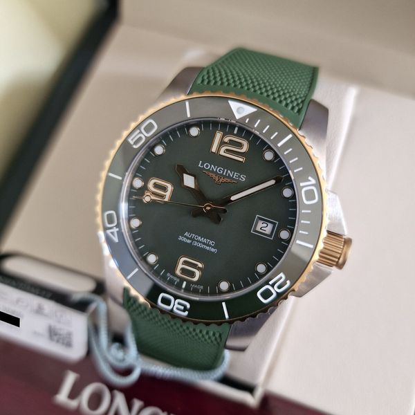 LONGINES HYDROCONQUEST L37813069 Green Dial Rubber Strap 41mm - UNUSED ...