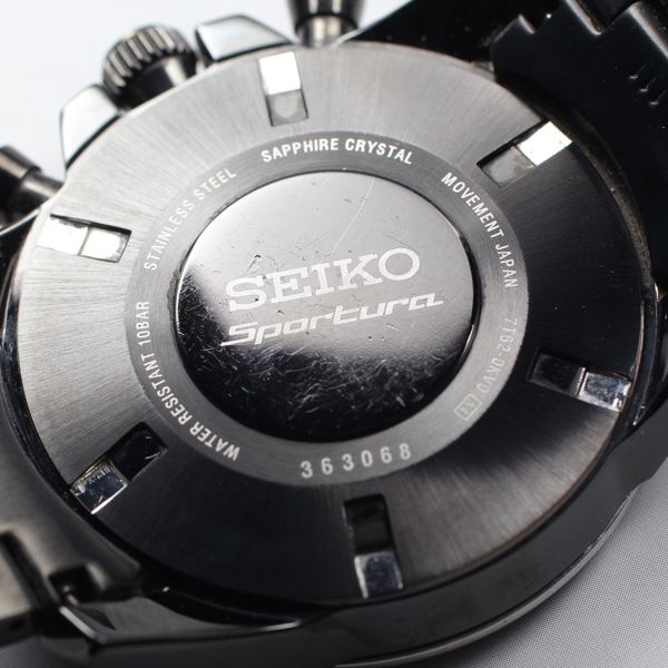 [Near MINT] Seiko Sportura Tachymeter Chronograph 7T62-0KV0 Black Qz ...