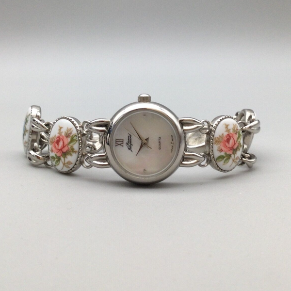 Vtg Pierre Jacquard Watch Women 22mm Dial Floral Oval Band Links New ...