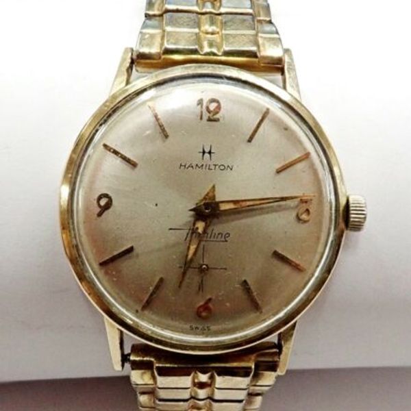 Vintage 14k Gold 1960s Hamilton Thinline Running Mens Wristwatch Hand ...