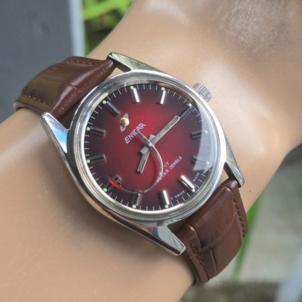 Vintage ENICAR men's manual wind watch Rocket second hand swiss 1970s ...