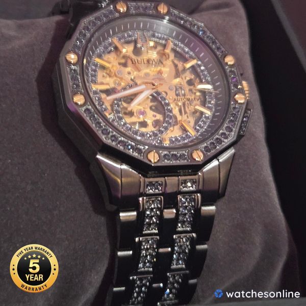 Bulova 98A293 Men's Automatic Skeleton Purple Crystal Watch Store ...