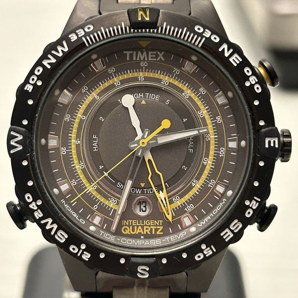 Timex Tide Temp Compass Watch Intelligent Quartz Rare Yellow Indiglo ...