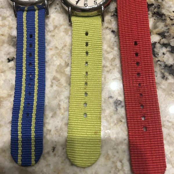 Timex Weekender Watch White Dial 3 Bands Lot Of 2 Set Blue Green Red ...
