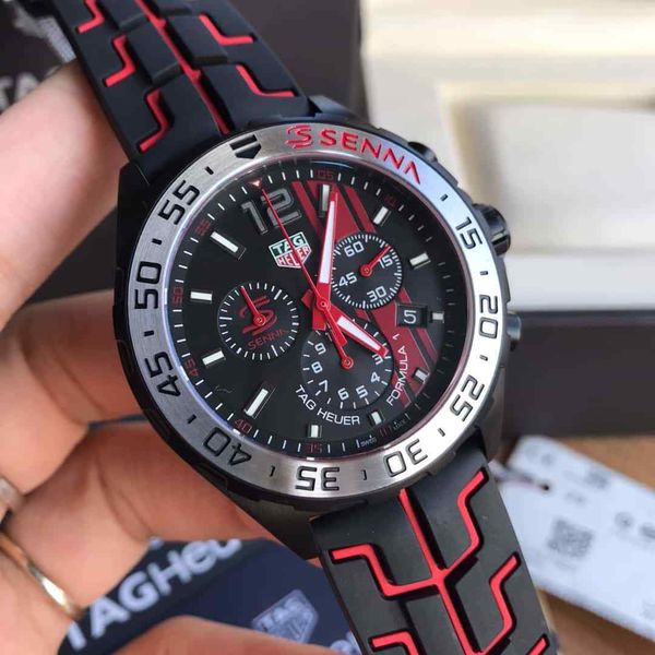 TAG Heuer SENNA Black Dial Red Accent Rubber Strap Chronograph Watch ...