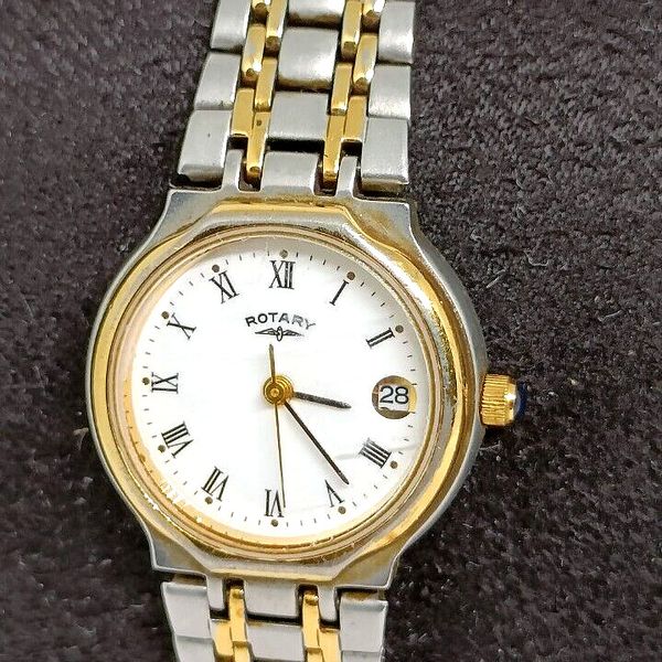 ROTARY Ladies Two Tone Roman Numerals Quartz Watch with Date - Working ...