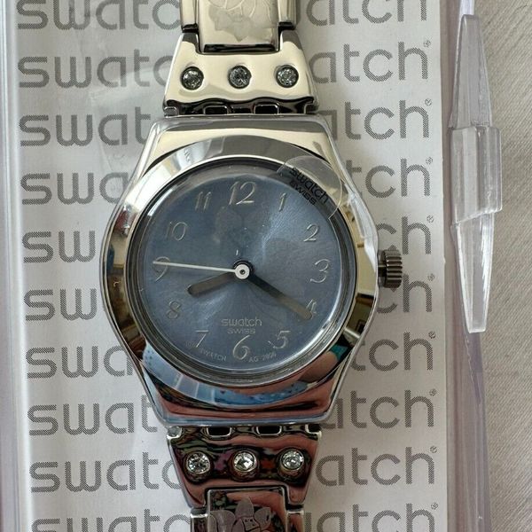 NIB SWATCH Blue Face Floral Etched Band SR626SW RARE Battery Needs ...