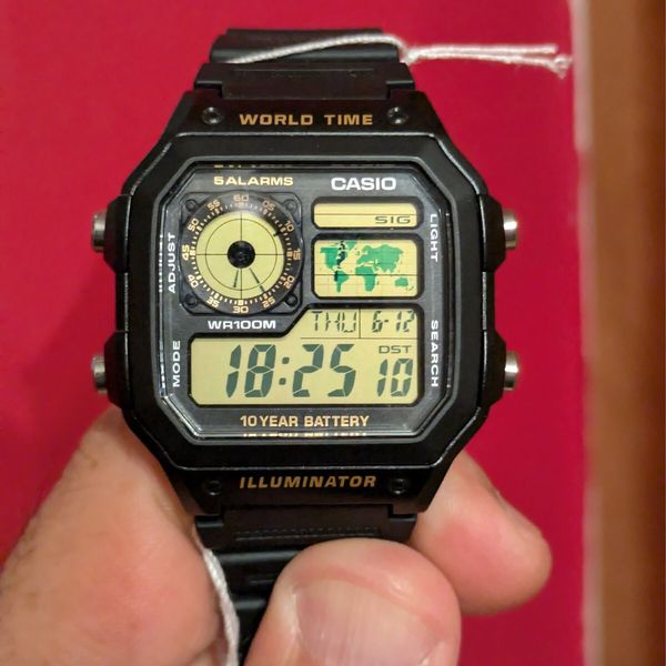 Casio Royale AE-1200WH-1BVDF Black Watch - Green World Map ...