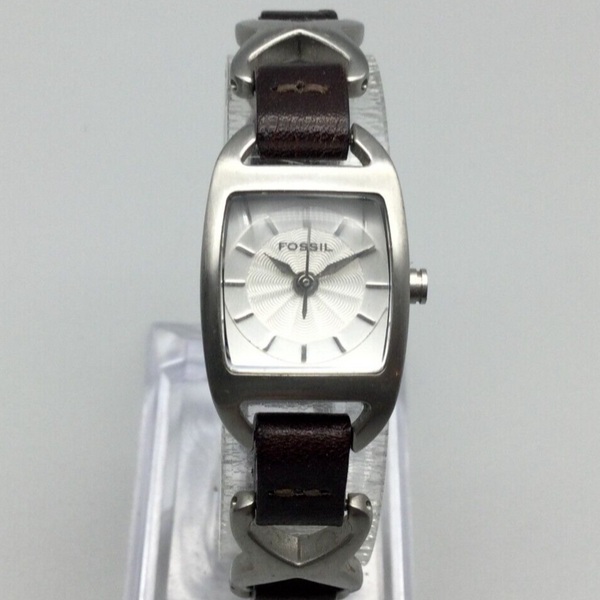 Fossil F2 Watch Women 17mm Silver Tone ES-1645 Leather Links New ...