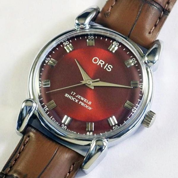 Vintage Oris Swiss Hand-Wind Men's Watch RED Dial Teardrop Lugs Steel ...