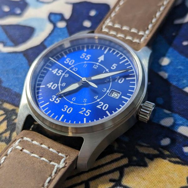 [WTS] 39mm Pilot / Type 2 Flieger Watch, 39mm, Blue Dial, Leather Strap ...