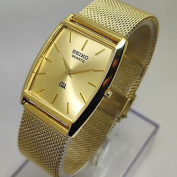 Seiko Quartz Super Slim Men Wrist Watch Japan Made Gold Plated Roman ...