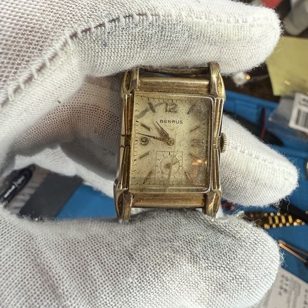 Vintage BENRUS Mens Tank Watch Mechanical Art Deco 17J 10k Gold Fill ...