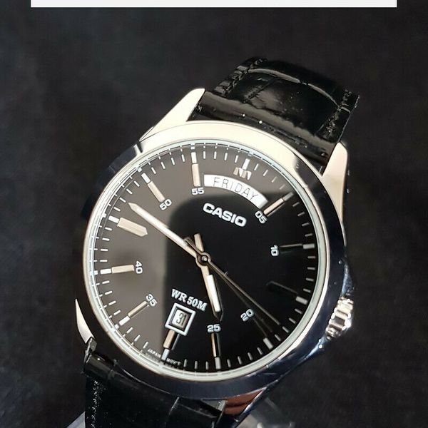 Classic Casio MTP-1370P quartz men’s wristwatch date day black dial ...