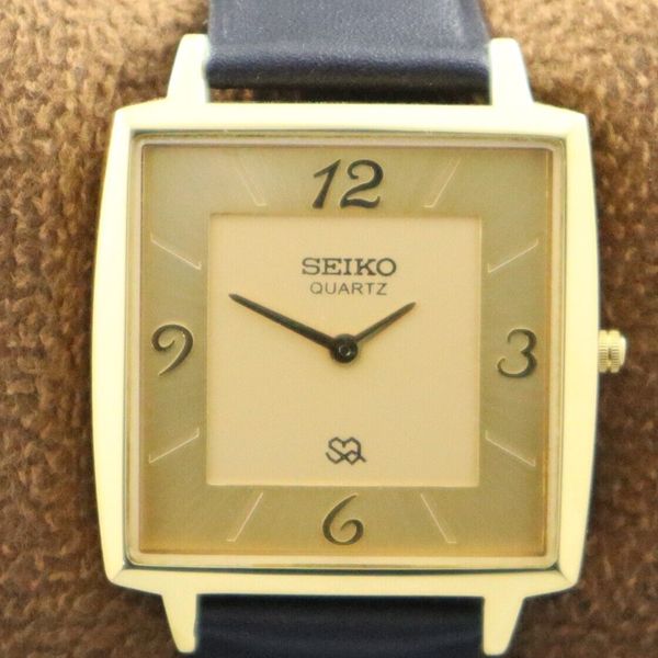 Beautiful SEIKO SUPER SLIM Quartz Men Wrist Watch Rectangular Gold Dial ...