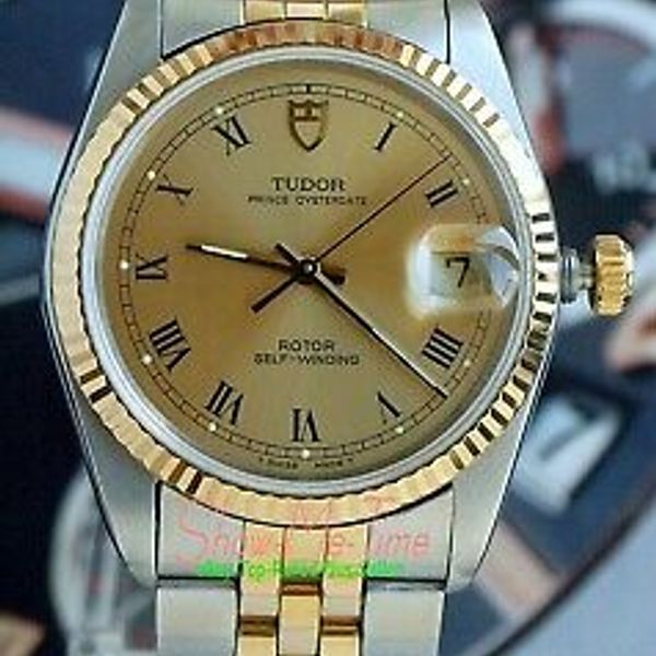 TUDOR Prince OysterDate 74033-8 SS/18K Gold Roman Men's 34mm Case ETA ...