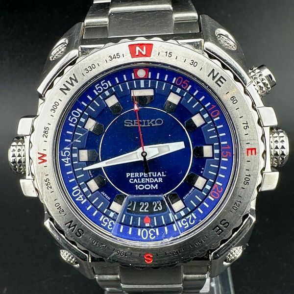 Seiko Perpetual Calendar Men's Blue Dial Quartz Watch 43mm 6A32-00E0 ...