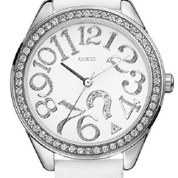 New Authentic GUESS Watch, Women's White Leather Strap 33mm G75960L New ...