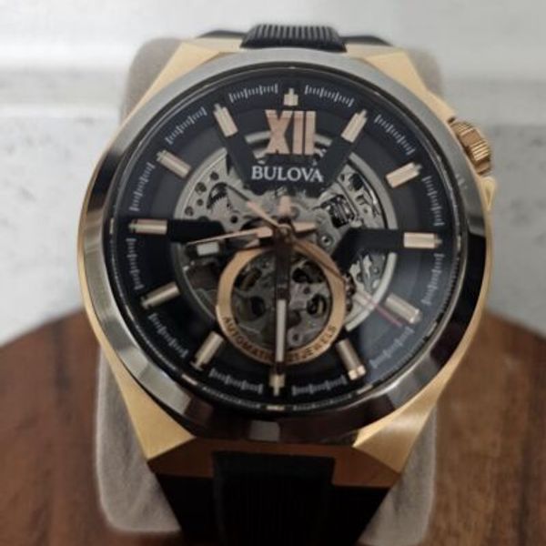 Bulova Classic Automatic Black Dial Black Silicone Men's Watch 98A177 ...