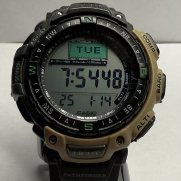 CASIO PRO TREK PRG-40 TRIPLE SENSOR 2271 Excellent Condition TAN/GREEN ...