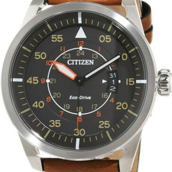 Citizen Eco-Drive Aviator Pilots Brown Leather 100m Watch AW1360-12H ...