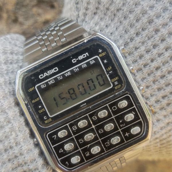 Vintage Casio C-801 Module 133 Calculator Digital Quartz Menâ s Watch ...