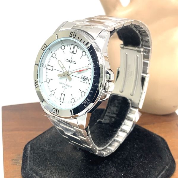 Casio Men's Watch MTP-VD01 Quartz Analog White Dial Silver Stainless ...