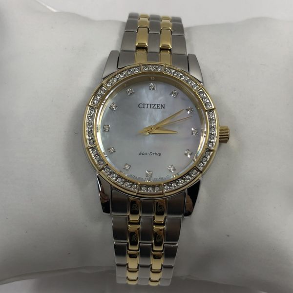 Citizen Silhouette Crystal Eco-Drive MOP Dial Two Tone Ladies Watch EM0774-51D | WatchCharts ...