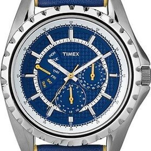 NEW TIMEX RETROGRADE BLUE, YELLOW LEATHER WATCH-T2N111 | WatchCharts ...