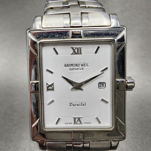 Raymond Weil Parsifal Tank Watch Men 28mm White Dial Steel Date ...