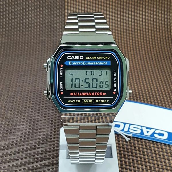 Casio A168WA-1W Digital Alarm Stainless Steel Illuminator Vintage Watch ...