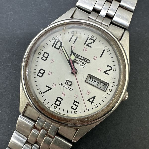 VTG Seiko Railroad Approved SQ Quartz Watch Day Date 5H23-8A09 New Battery | WatchCharts Marketplace