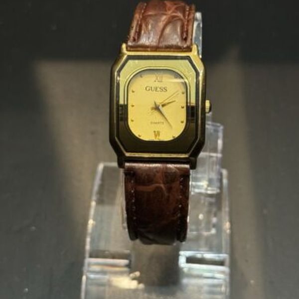 Vintage Guess Watch Women Logo Brown Leather Band New Battery ...