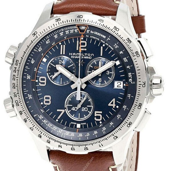 HAMILTON Khaki X-Wind 46MM CHRONO Blue Dial LTHR Men's Watch H77922541 ...