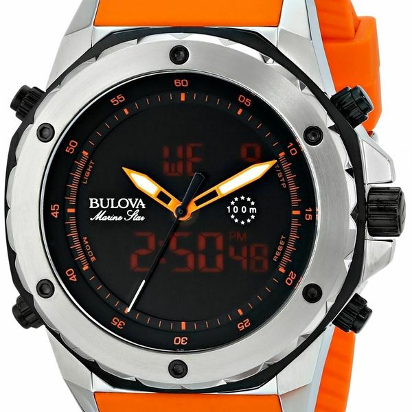 Bulova 98C118 Marine Star Chronograph Analog-Digital Orange Rubber Band ...