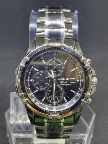 Seiko SSC143 Men's Solar Dress Chronograph Black Dial Two-Tone Watch ...