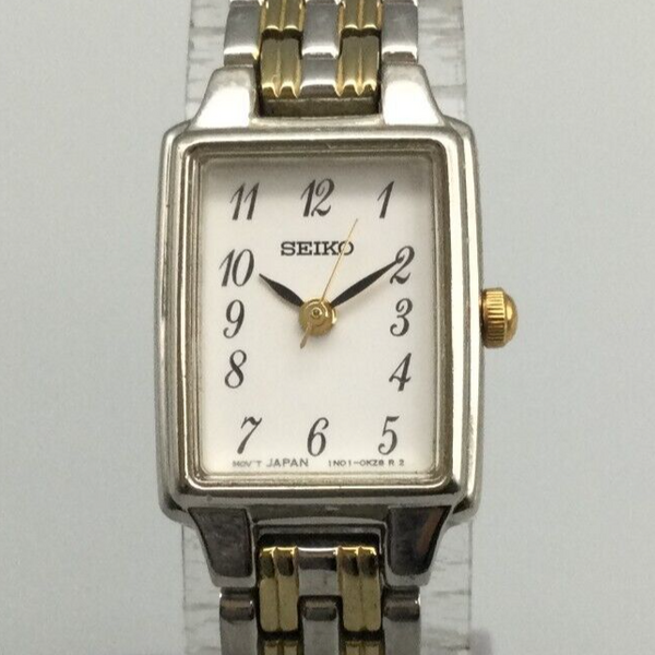 Vintage Seiko Tank Watch Women Silver Gold Two Tone White Dial New ...