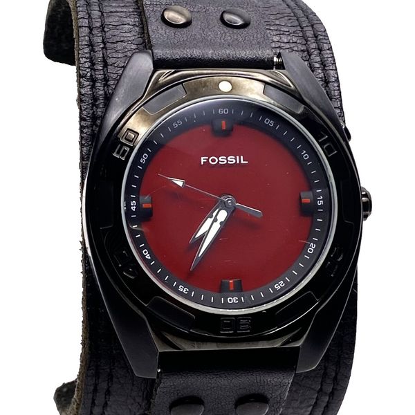 FOSSIL BIG TIC BG2111 BLACK TO RED DIAL BLACK LEATHER STRAP 5ATM MEN'S ...