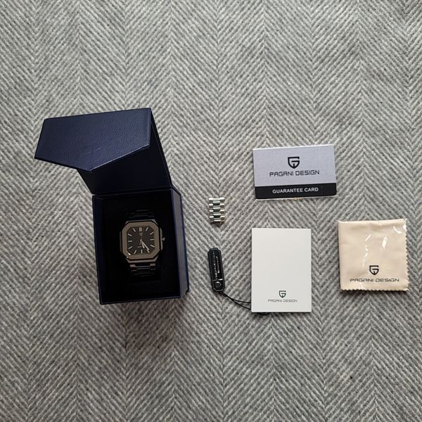 Pagani Design PD-YS019 Square Quartz Homage Watch, VH31, Thin, Black ...