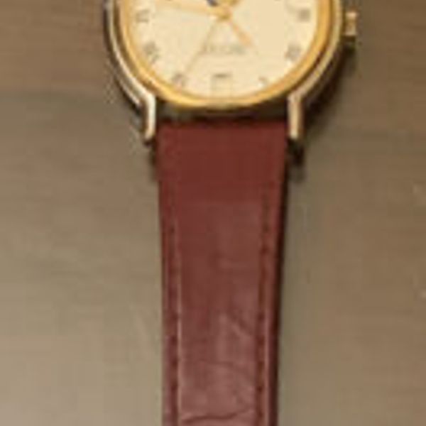 Vintage Zeon Half Moon Phase Quartz Date Watch With Leather Strap ...