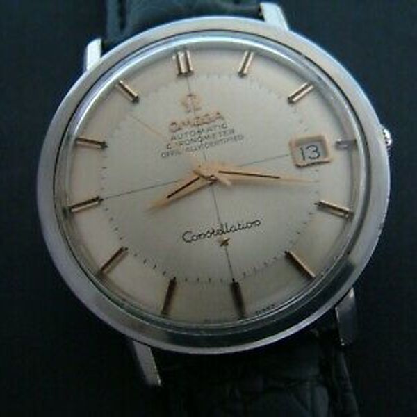 VTGE RARE OMEGA CONSTELLATION PIE PAN, HIDDEN CROWN. Ref 168.004. Cal ...