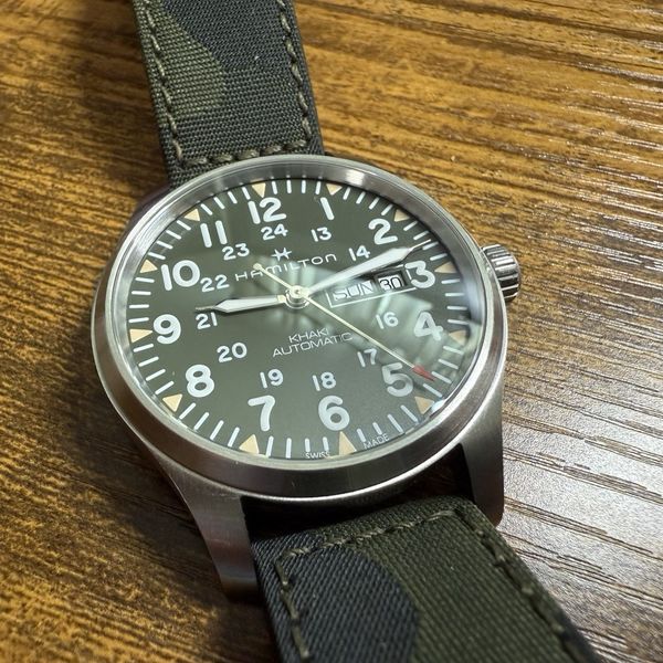 HAMILTON Khaki Field H70535061 Men's Day Date Automatic Green 42mm ...