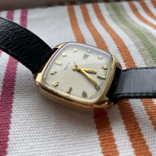 Vintage Oris Date Cal.715 Gold Toned Rare Square Manual Mechanical Menâ ...