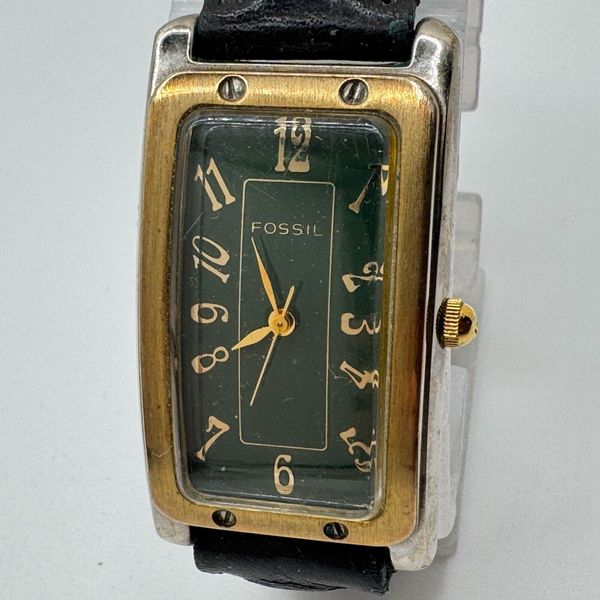 Vintage Fossil Quartz Watch AM-1972 Gold Tone Curved Long Rectangle New ...