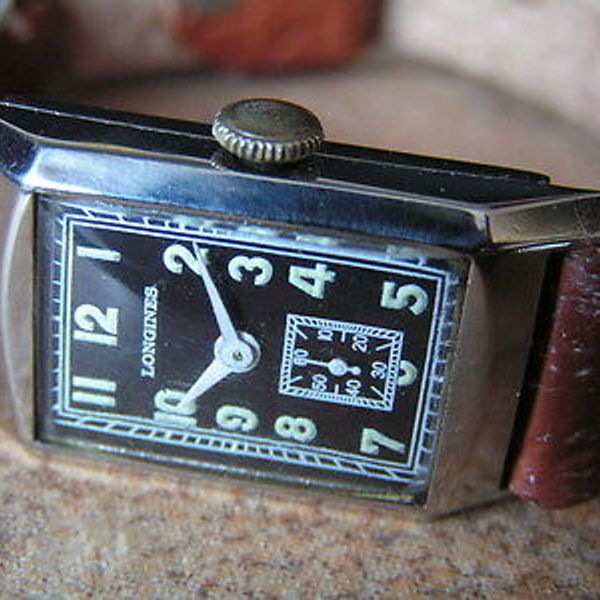 Vintage Fine Rectangular Art Deco LONGINES Wrist Watch, S/S Case, Black ...