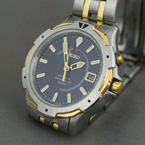 Vintage Seiko Kinetic 5M42-0H19 Mens 100M Watch w Date Black Dial-Runs ...