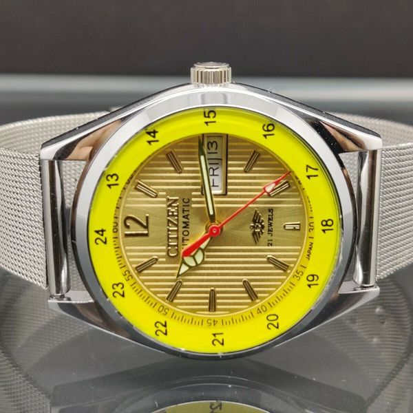 Citizen 8200 Automatic Men Steel Golden Dial Day Date Vintage Japan ...