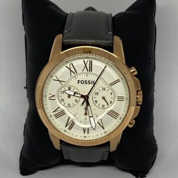 Fossil Grant FS5183 Men's Gray Leather Analog Dial Quartz Wrist Watch ...