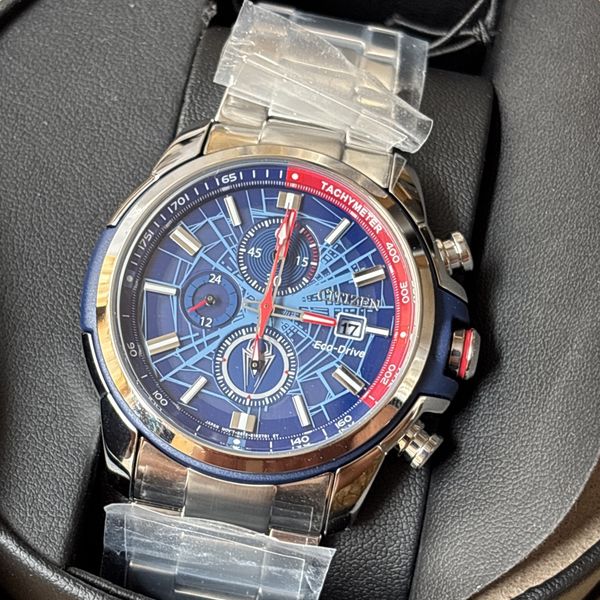 Citizen Spider-Man Chronograph CA0429-53W Blue Dial Eco-Drive Marvel ...