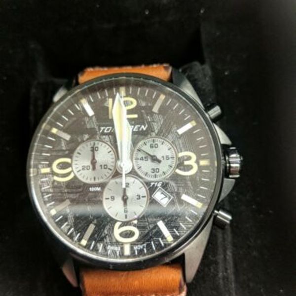 Torgoen T16 Rare Men's Meteorite Black Chronograph Swiss Pilot Watch ...